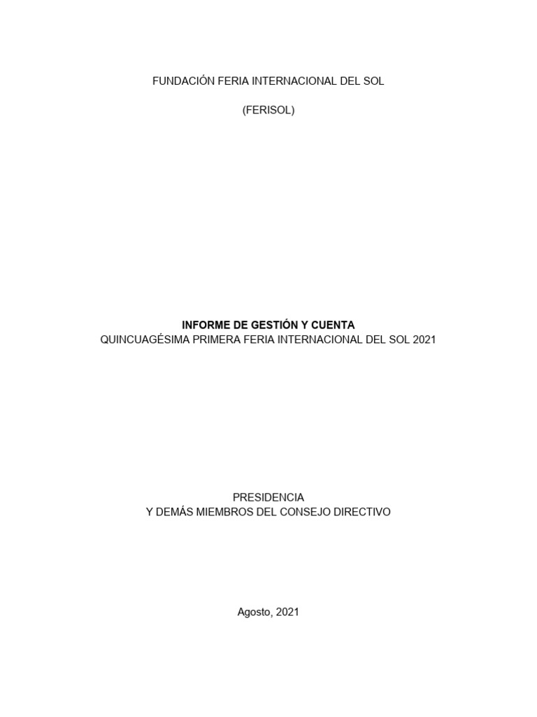 Informe de Gestion de La Fundacion Feria Internacional Del Sol | PDF | Venezuela | Gobierno local