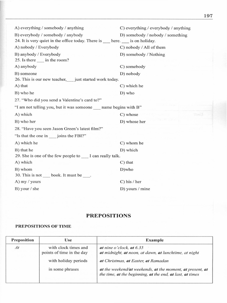 Grammar Focus (Prepositions) | PDF | Workweek And Weekend