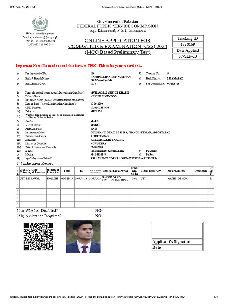 Competitive Examination (CSS) MPT - 2024 | PDF | Pakistan