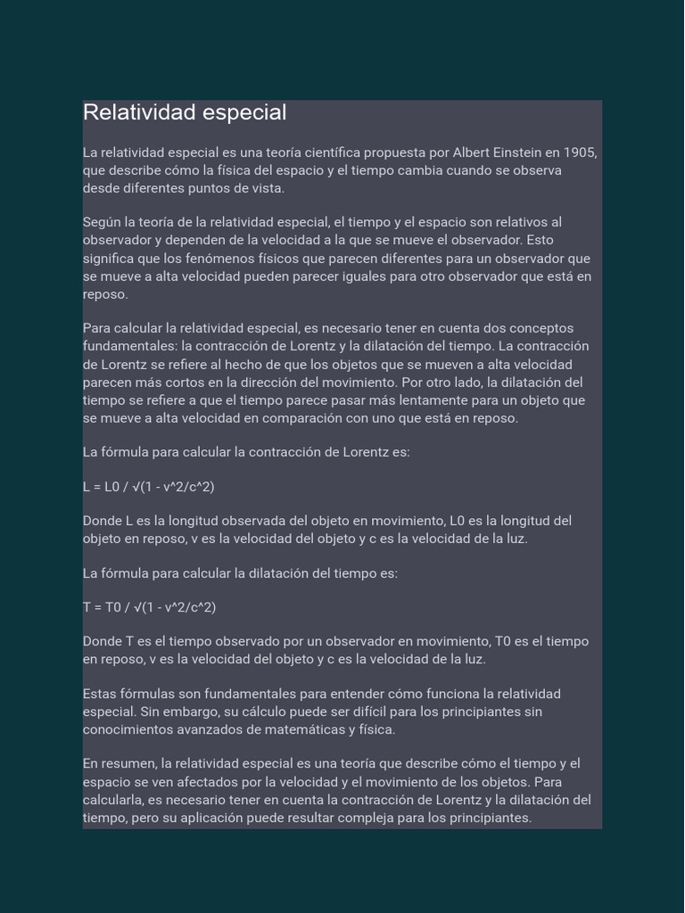 Relatividad Especial y Su Funcionamiento de Forma Simplificada | PDF ...