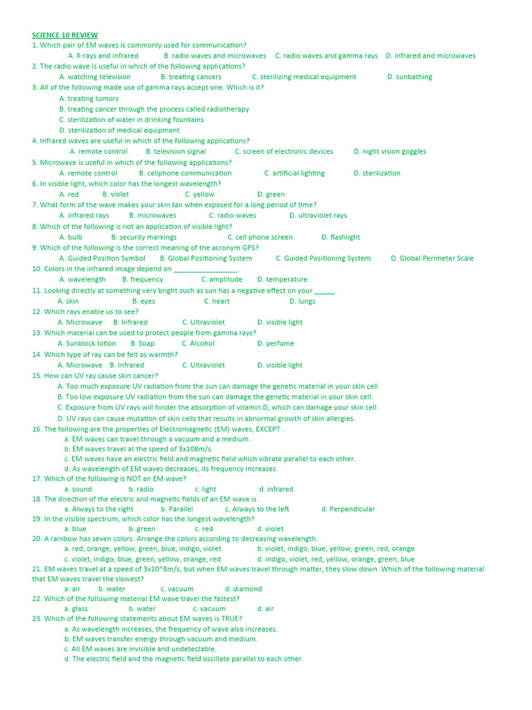 Science 10 Review | PDF | Electromagnetic Radiation | Mirror
