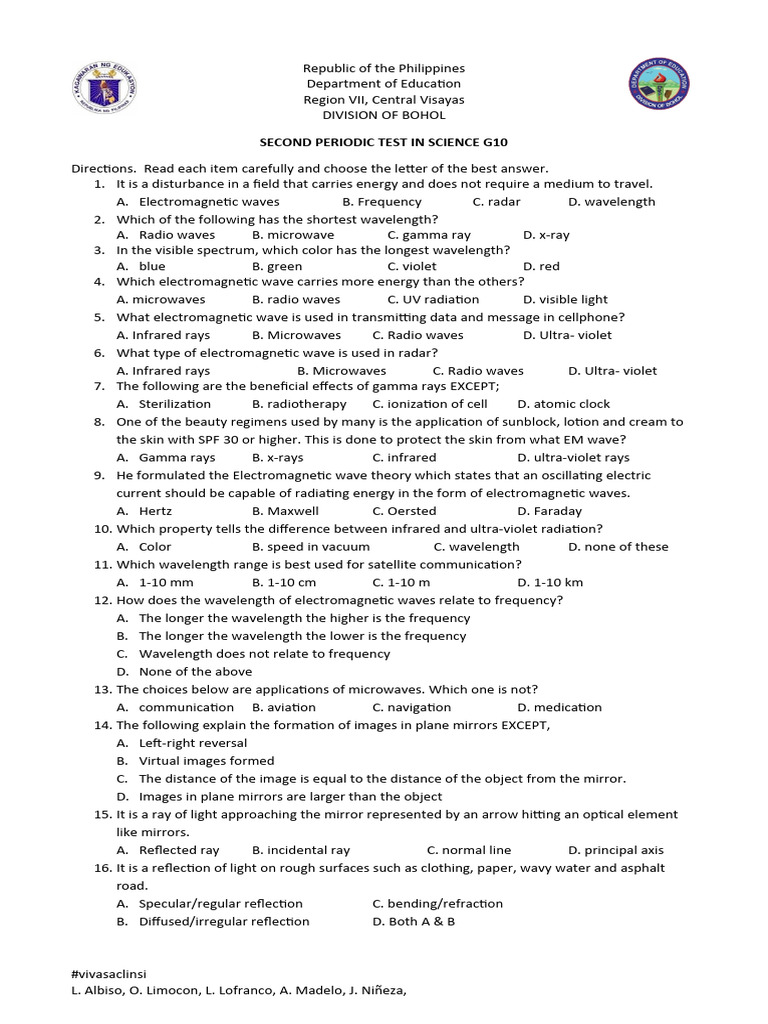 G10 Science Periodic Test: Electromagnetic Waves | PDF ...