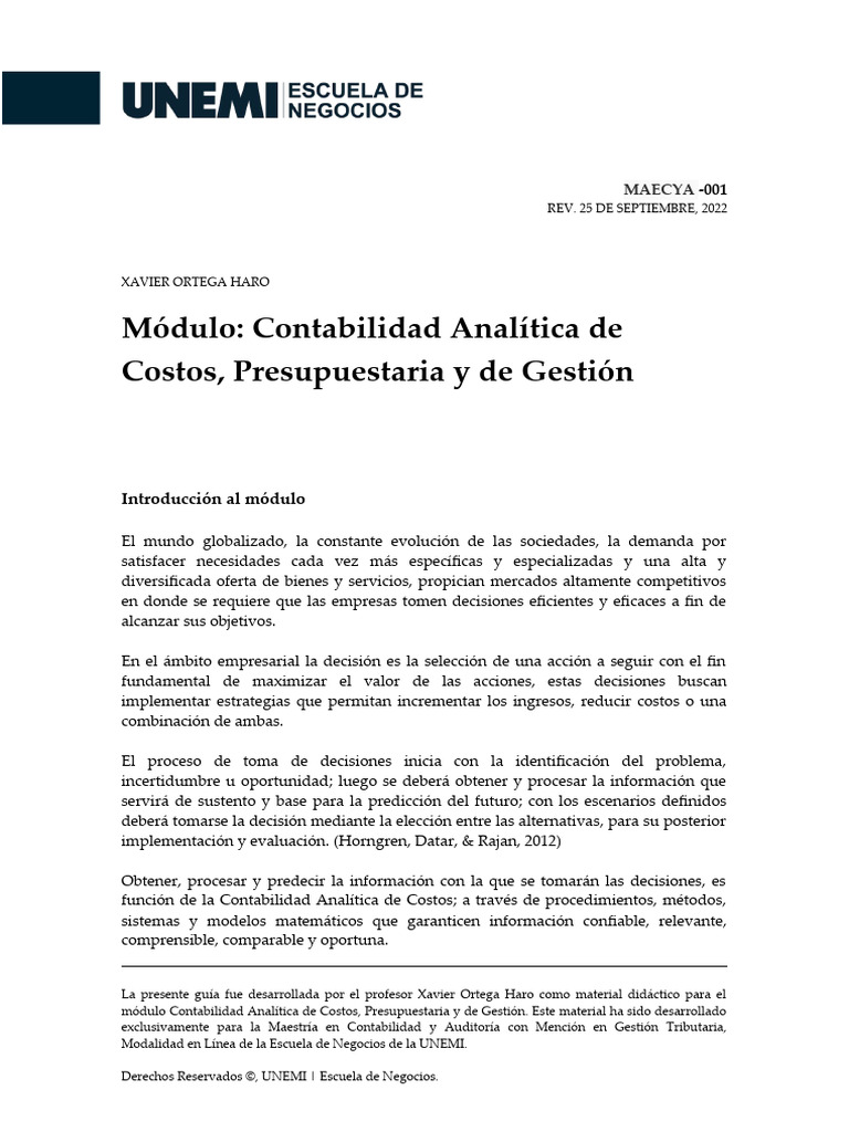 Guía Contabilidad Analítica de Costos, Presupuestaria y de Gestión | PDF | Presupuesto ...