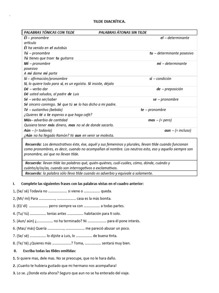 Ejemplos de Tilde Diacrítica | PDF | Unidades Semánticas | Mecánica del ...