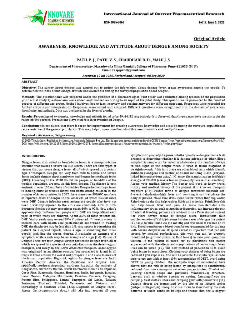Awareness Knowledge and Attitude About Dengue Amon | PDF | Epidemiology | Immunology