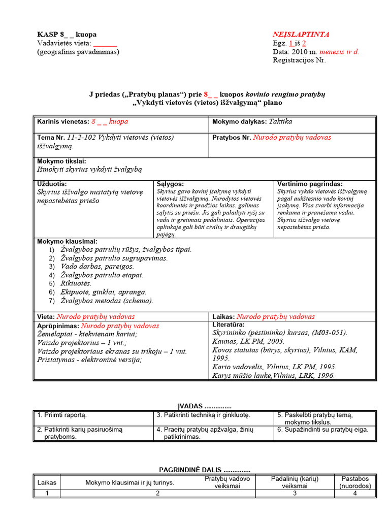 Planas Konspektas - Zvalgyba | PDF