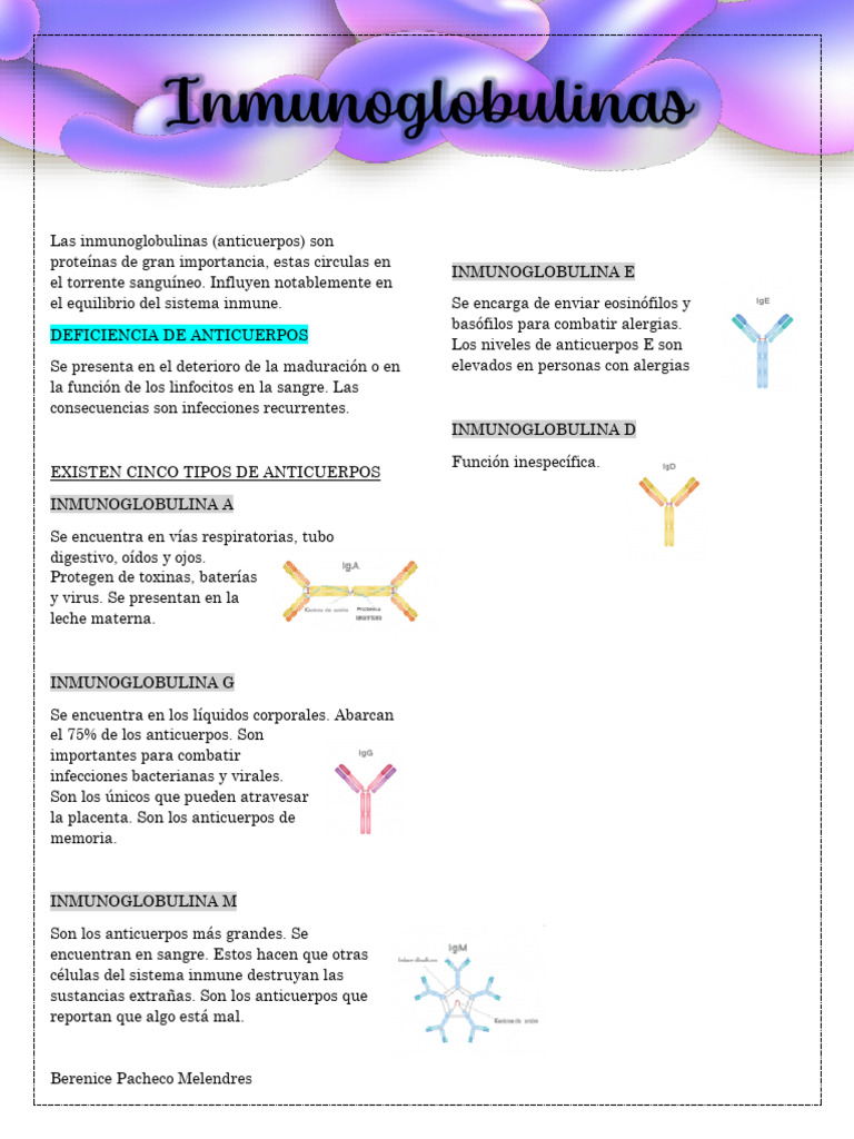 Tipos De Inmunoglobulinas Y Funciones Pdf