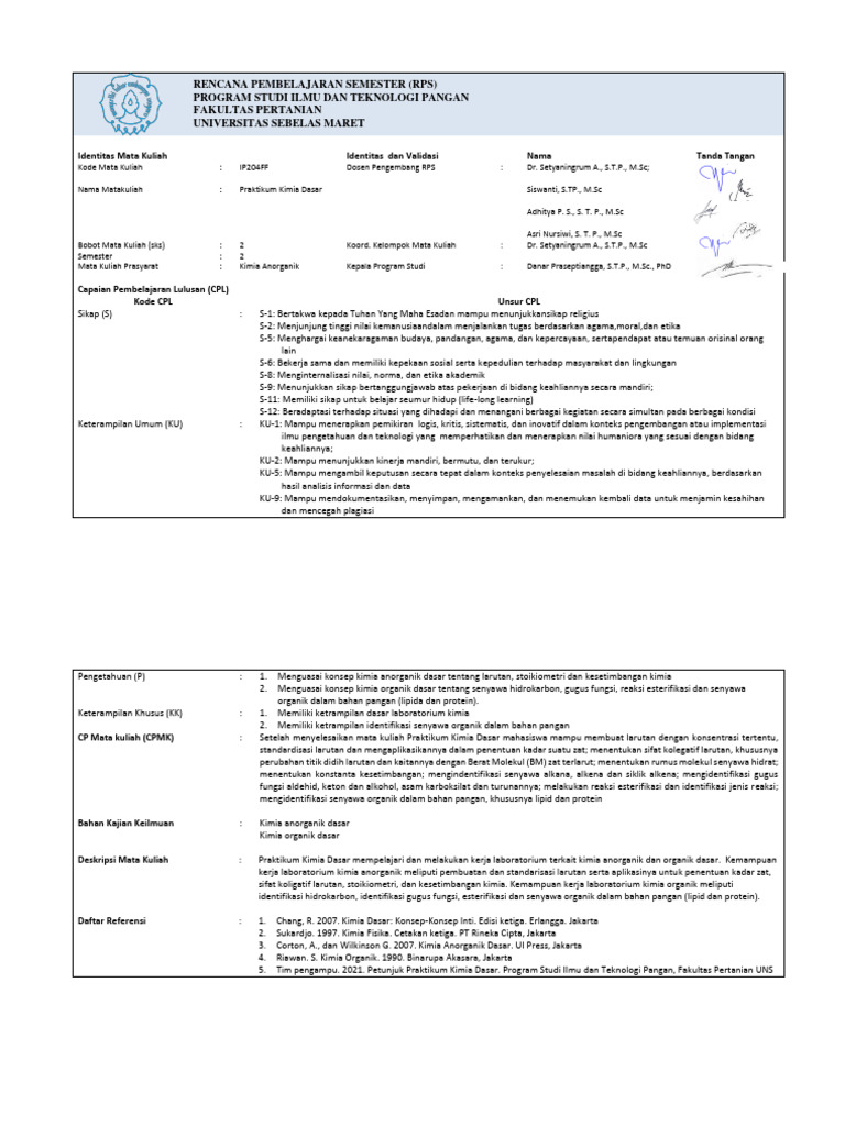 RPS Praktikum Kimdas 2021 | PDF