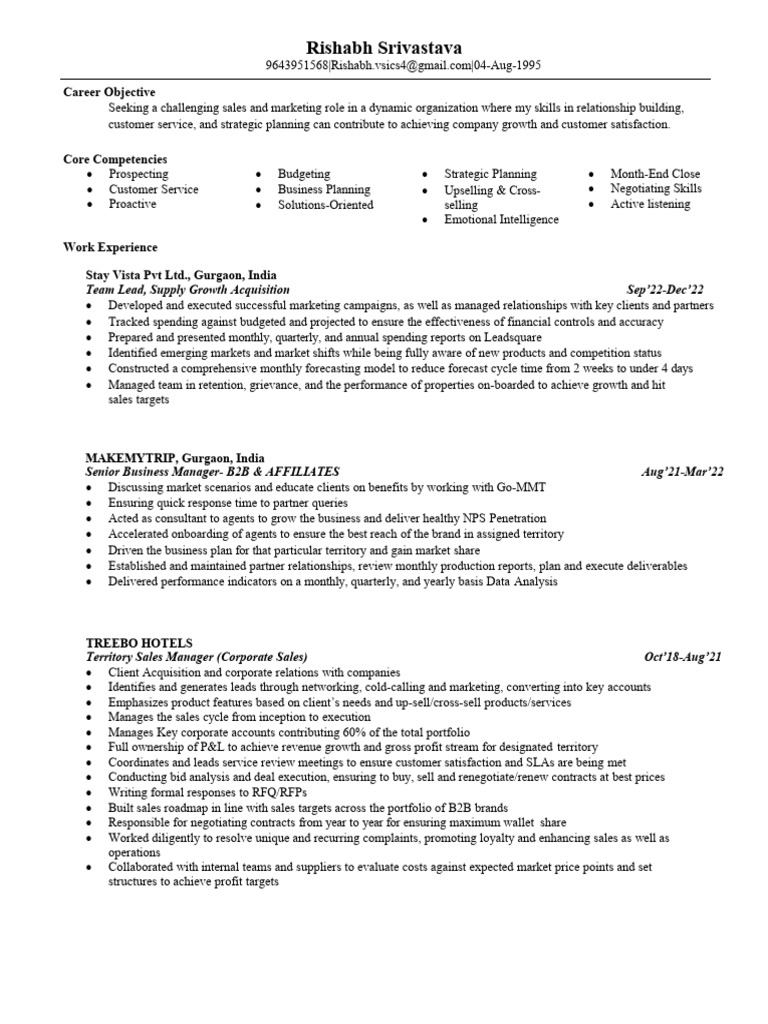 Rishabh - 2023 CV. | PDF | Sales | Marketing