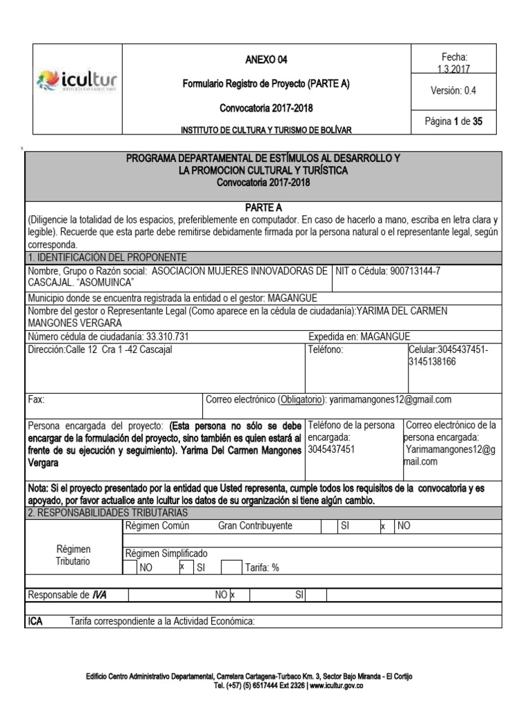 Cascajal Final Anexo 04 Formulario de Registro Parte A B Final ...