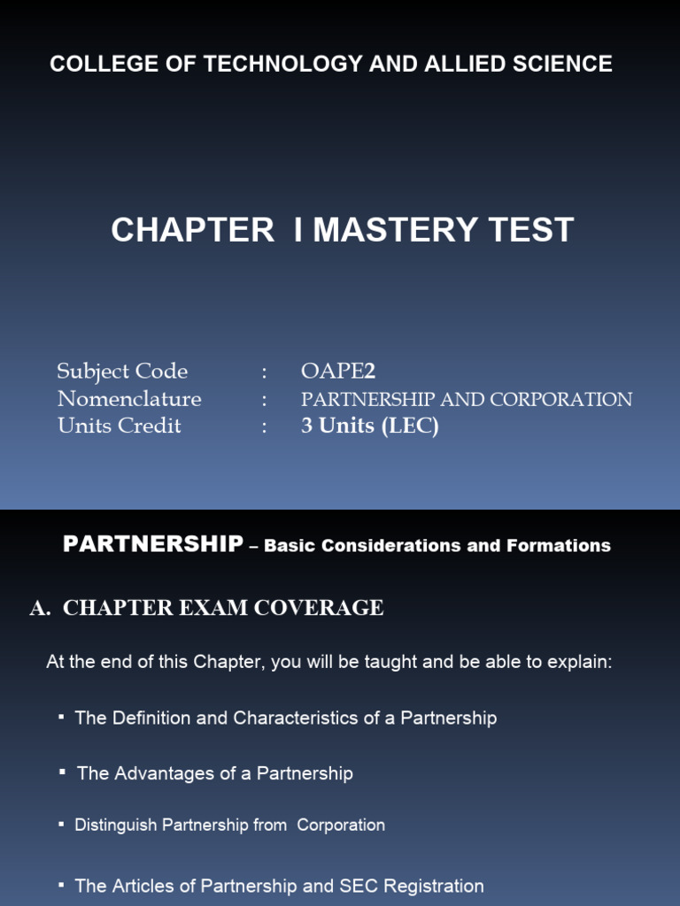 BSOA Partnership-Basic Considerations and Formations Chapter Exam | PDF ...