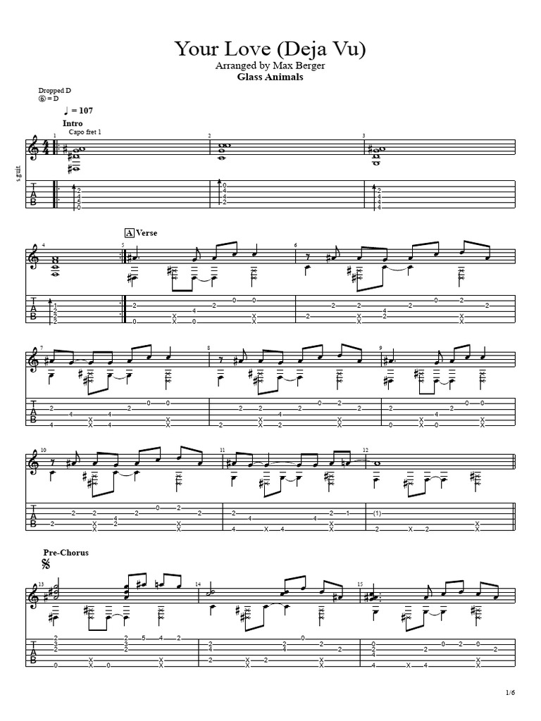 Your Love (Deja Vu) - Glass Animals TABS | PDF | Songs | Musical Forms