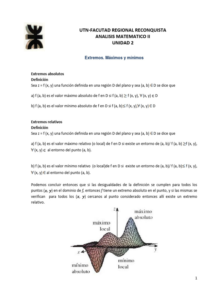 Unidad II-Extremos de Funciones de Varias Variables | PDF | Ecuaciones | Análisis