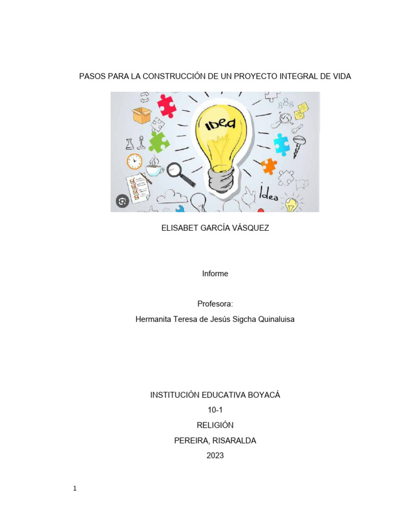 PASOS PARA LA CONSTRUCCIÓN DE UN PROYECTO INTEGRAL DE VIDA | PDF