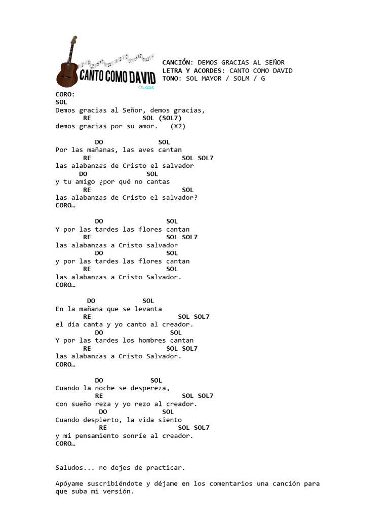 Demos Gracias Al Señor - Letra y Acordes (Tutorial Guitarra) #55 | PDF