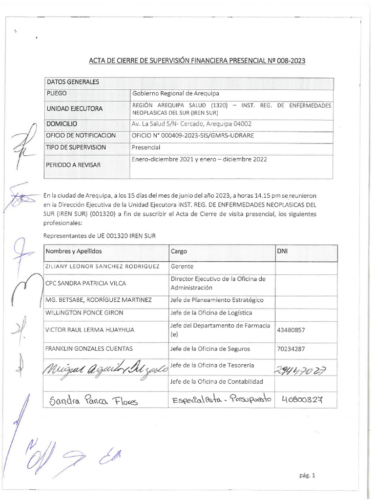 Acta de Supervision Financiera Presencial 008-2023 | PDF