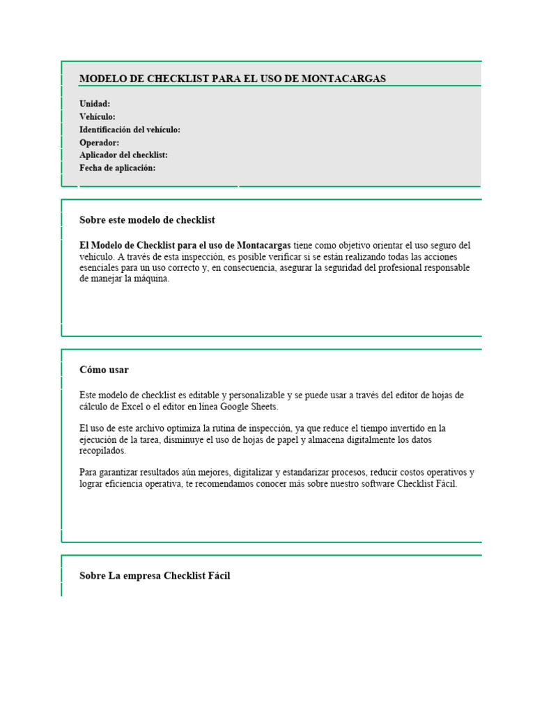 Es MR Checklist Uso de Montacargas | PDF | Máquina elevadora | Vehículos