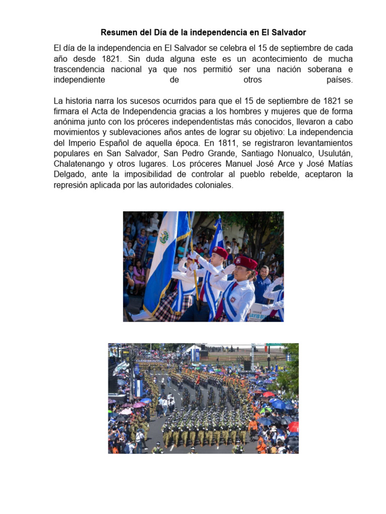 Un Pequeño Resumen Del Día de La Independencia en El Salvador | PDF ...
