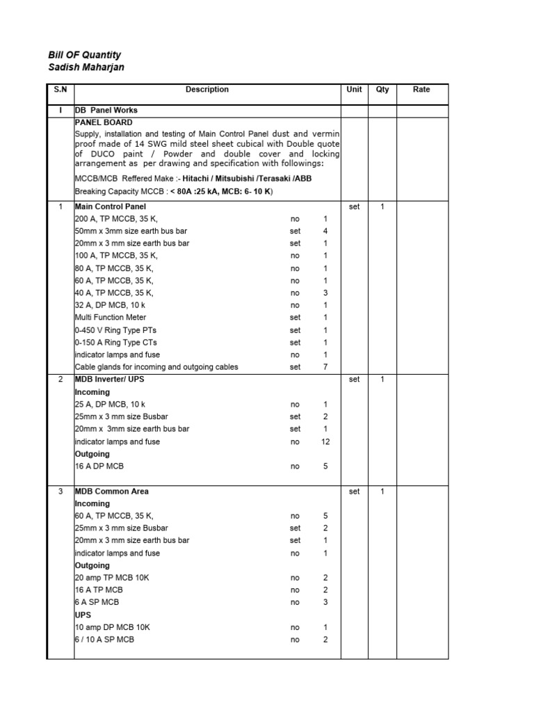 Electrical BOQ - Sadish Maharjan - 9.18.2023 | PDF | Materials ...
