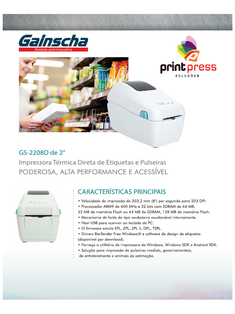 Descritivo Impr GS 2208 Gainscha | PDF
