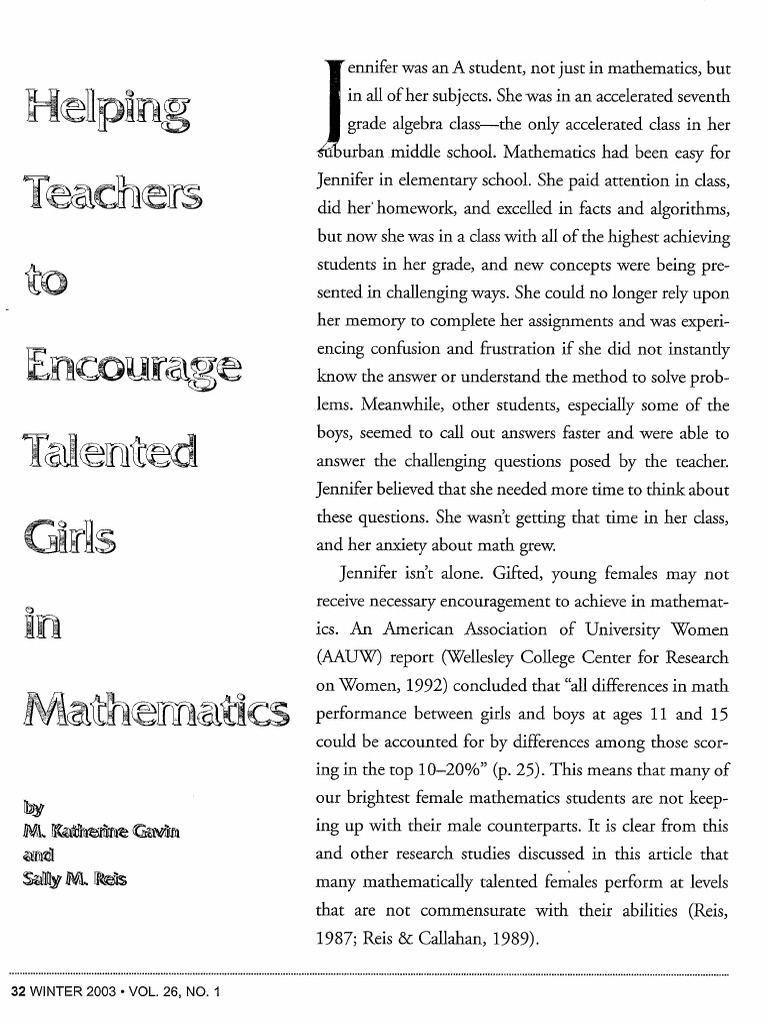 Gavin - Girls and Mathematics | PDF | Sat | Mathematics