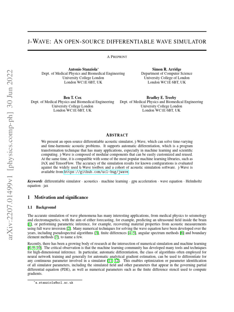 Stanziola2022 - J-Wave - An Open-Source Differentiable Wave Simulato | PDF | Partial ...
