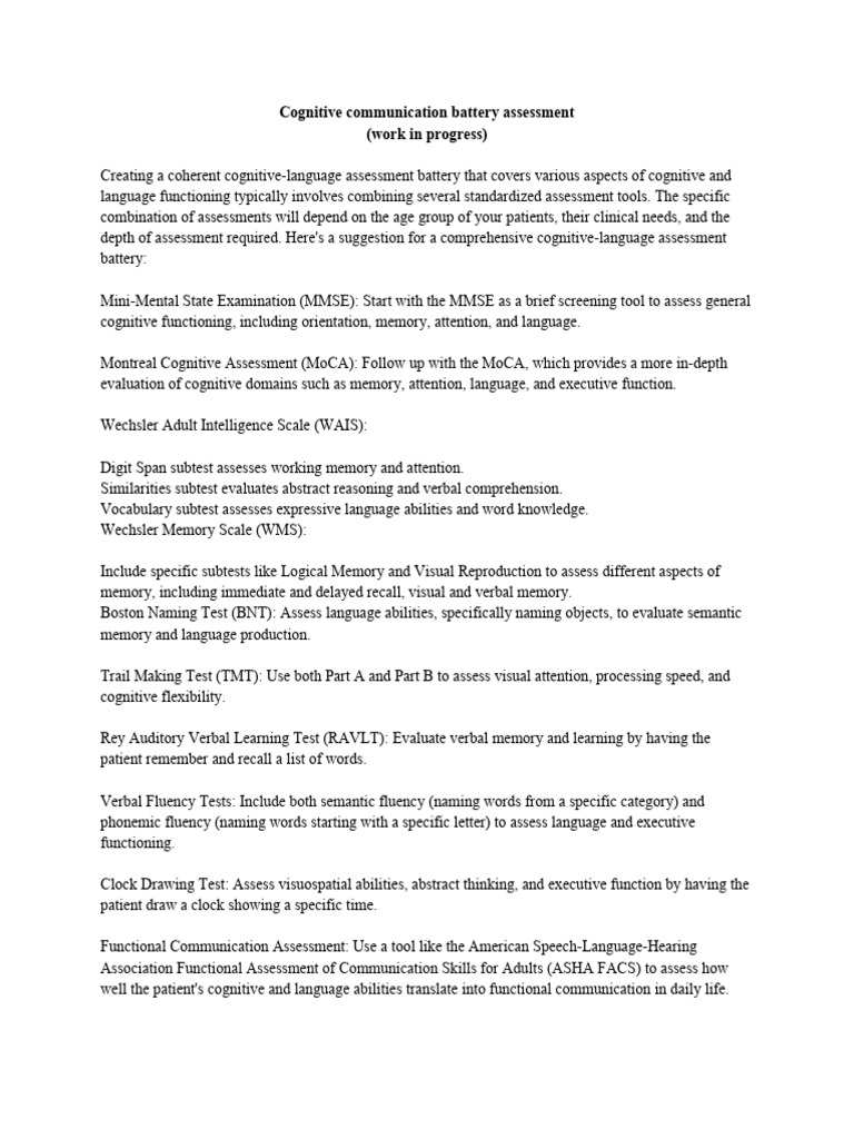 Cognitive Communication Battery Diy Scoring Sheet | PDF | Wechsler ...