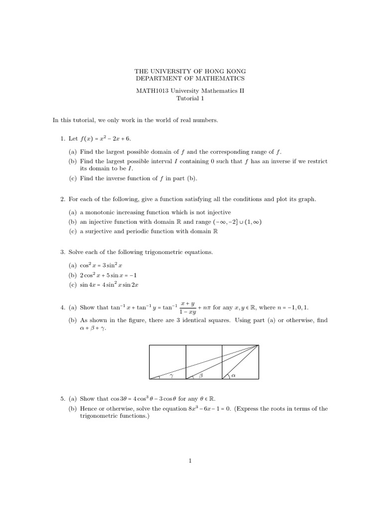 Tutorial 1 | PDF | Function (Mathematics) | Monotonic Function