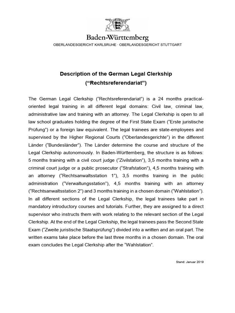 Description of The German Legal Clerkship 2019-1 | PDF