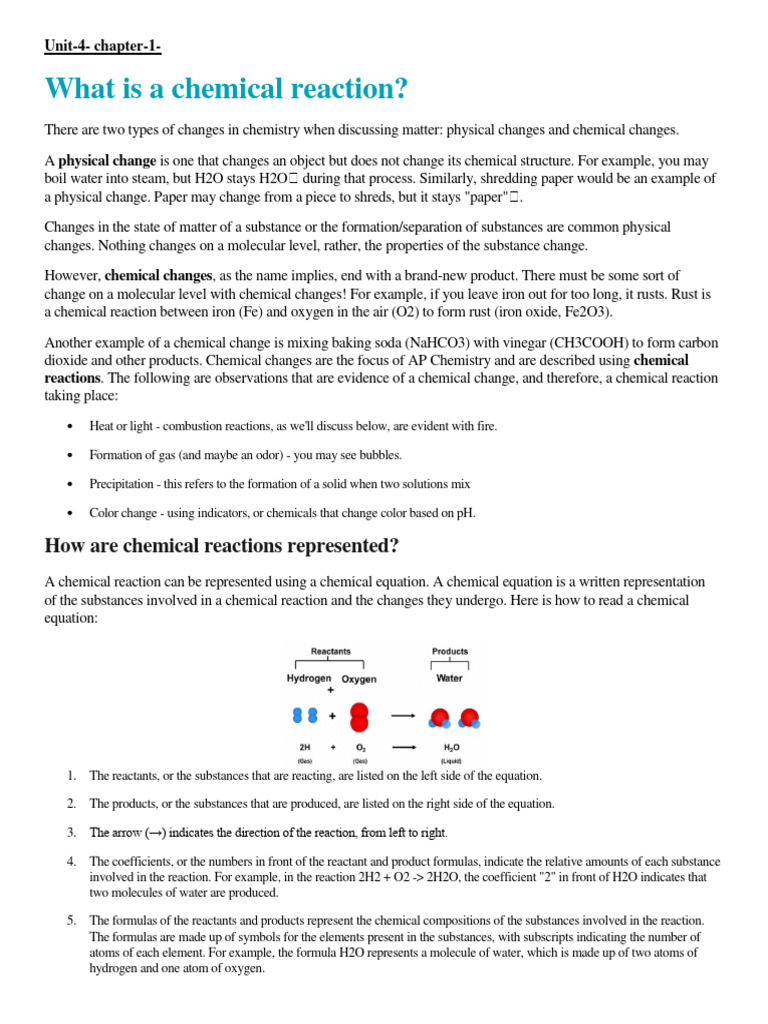 Unit-4 - Chapters (1,2,3,4) | PDF | Chemical Reactions | Chemical Bond