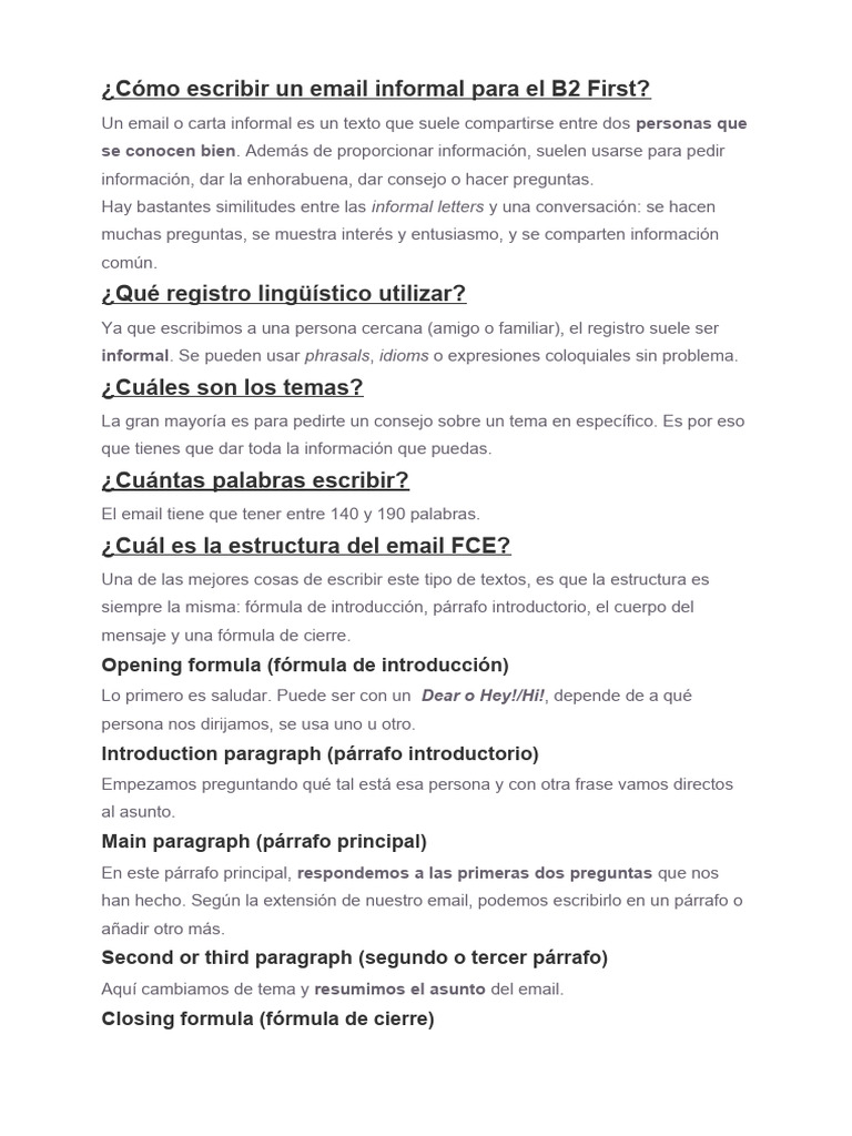 Cómo Escribir Un Email Informal para El B2 First | PDF | Crecimiento personal y profesional ...