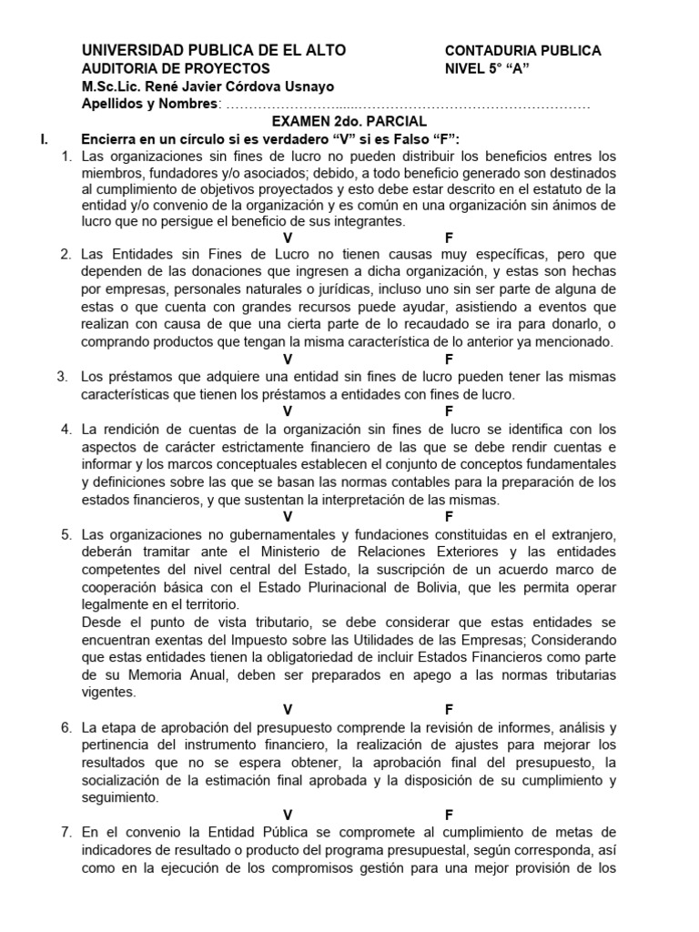 Examen 2do.p Aud - Proy - RJCU. | PDF