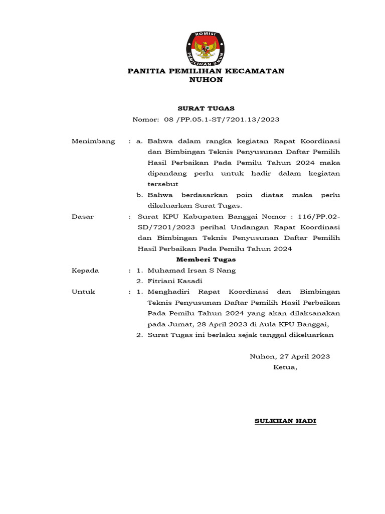 Surat Tugas PPK | PDF