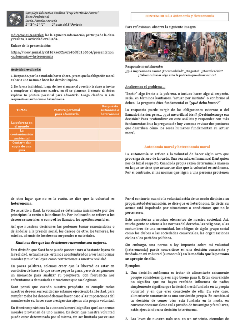 Contenido 3. La Autonomía y Heteronomía | PDF | Autonomía | Immanuel Kant