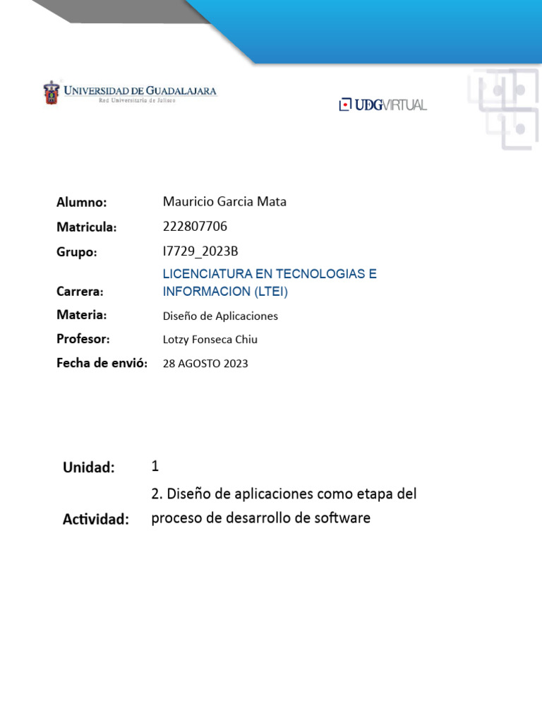 Actividad 2. Diseño de Aplicaciones Como Etapa Del Proceso de Desarrollo de Software | PDF ...