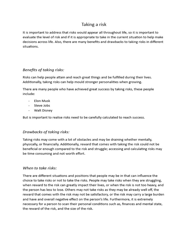 Taking A Risk | PDF