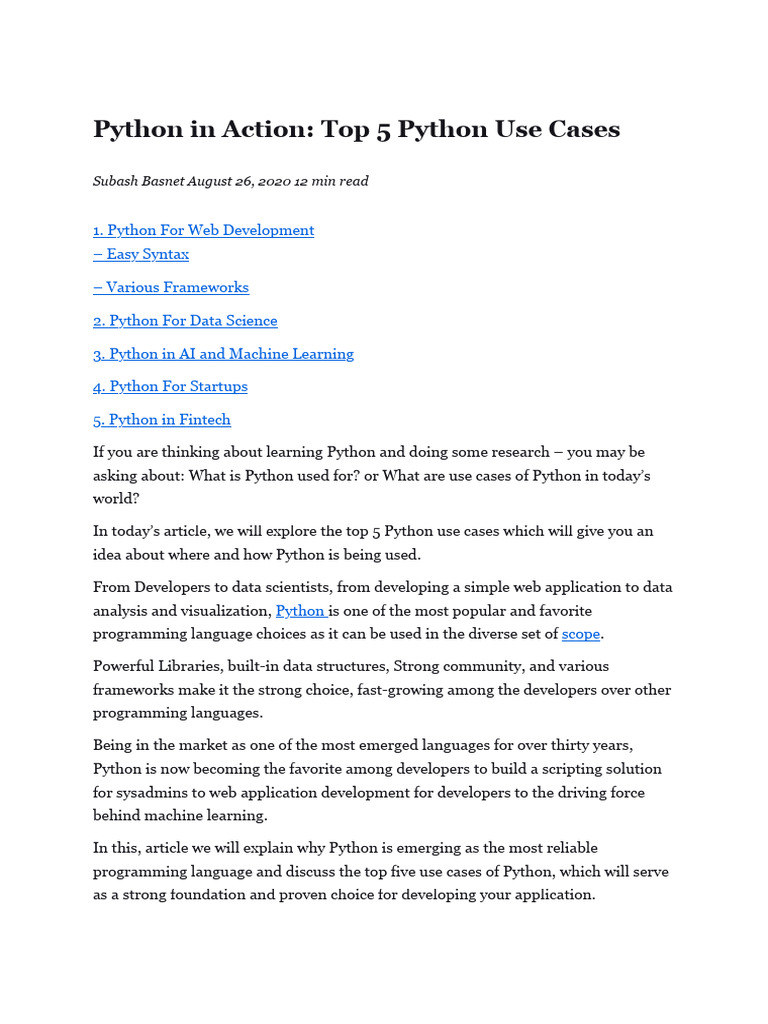 Python In Action Top 5 Python Use Cases Scanskill Pdf Artificial 5463