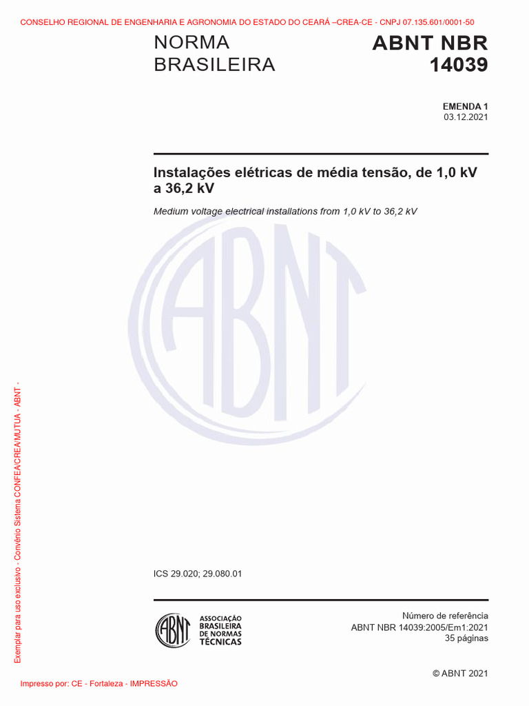 ABNT NBR 14039-2005 Emenda 1-2021 | PDF | Distribuição de energia ...