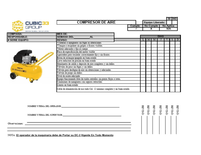 Checklist Compresor de Aire | PDF | Ingeniería mecánica | Bienes ...