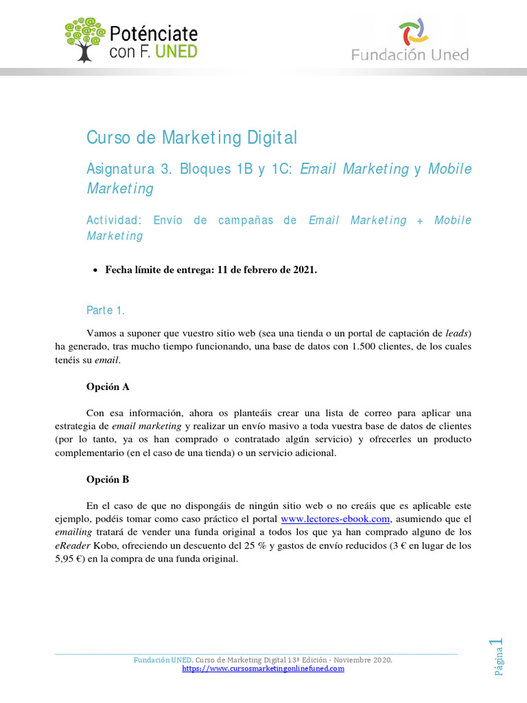 Actividad A3 Parte B y C - Envío de Campañas de Email Marketing + Mobile Marketing | PDF ...
