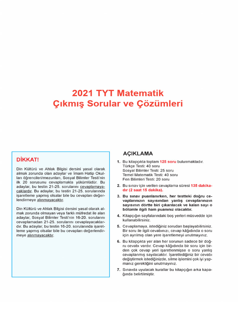 2021 Tyt Matematik Sorulari Ve Cozumleri | PDF