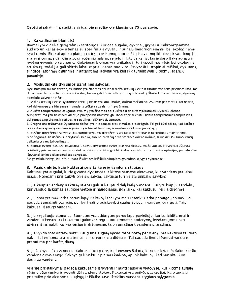 Gyvenimas Dykumoje Uzduotis | PDF