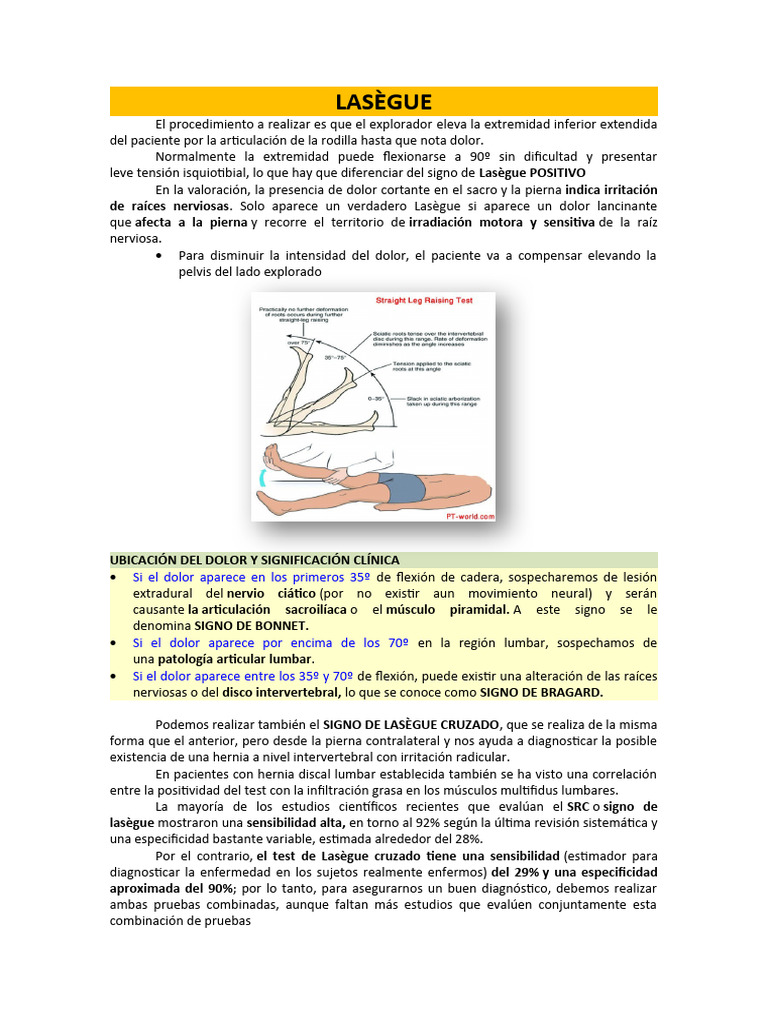 Signo de Lasègue y Bragard en Diagnóstico | PDF
