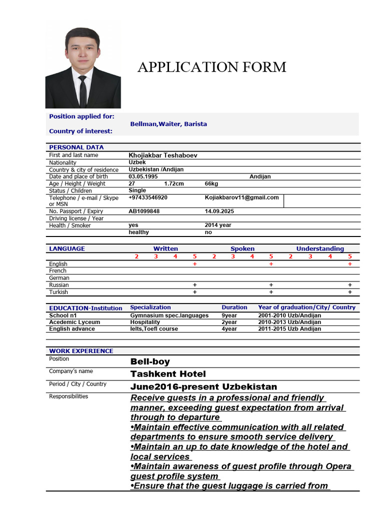 Khojiakbar CV | PDF | Uzbekistan