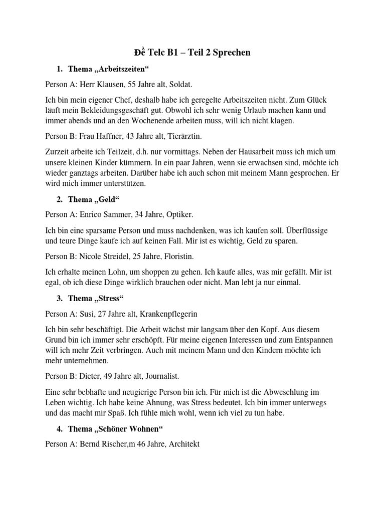 B1 Telc - Sprechen - Teil 2 | PDF