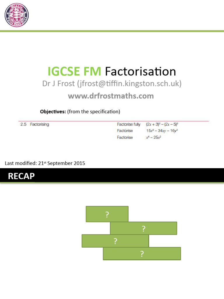 IGCSEFM Factorisation | PDF | Factorization | Arithmetic