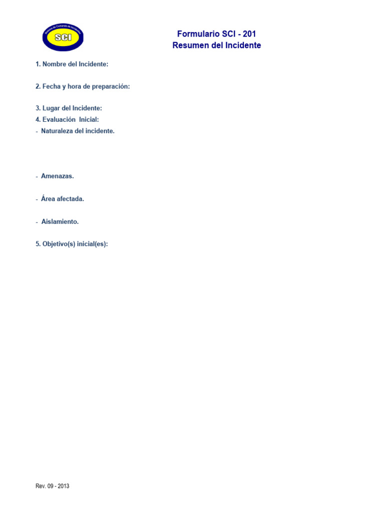 Formulario SCI 201: Resumen de Incidente | PDF | Derecho