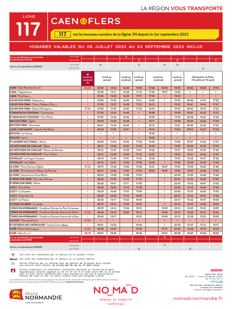 Horaires Ligne 117 Caen-Flers 2023 | PDF | Normandie | Transport