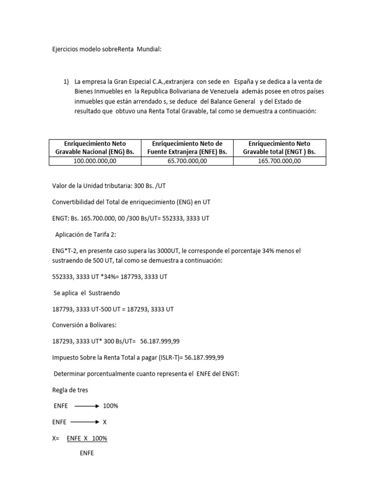 Ejercicios de Renta Mundial | PDF | Impuesto sobre la renta | Dinero