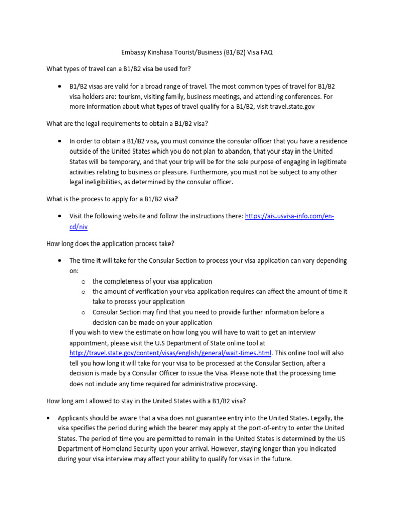 B1 and B2 Visas FAQ Sheet English 2020 | PDF | Travel Visa | Passport